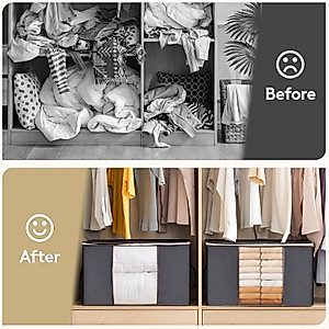 Lifewit Large Capacity Clothes Storage Bag Organizer with Reinforced Handle Thick Fabric for Comforters, Blankets, Bedding, Foldable with Sturdy Zipper, Clear Window, 3 Pack, 90L, Grey