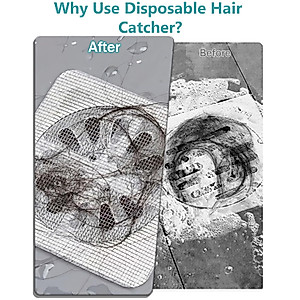 Yempum Disposable Shower Drain Hair Catcher 50 Pack Square Disposable Drain Hair Catcher Drain Covers Bathroom Laundry Bathtub Kitchen Sink Floor Drain Sticker for Human & Pet Hair 4" X 4"