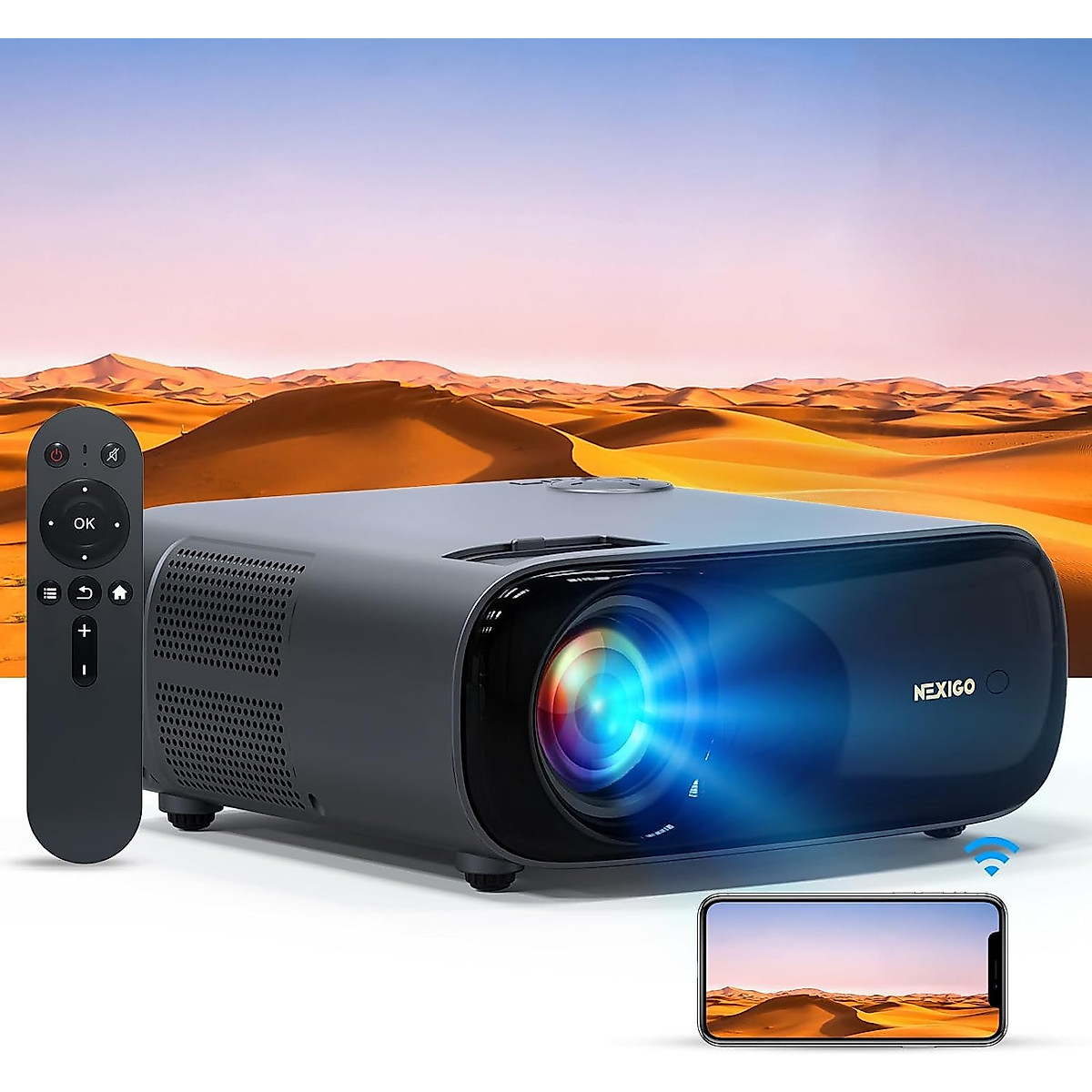 NexiGo PJ40 Movie Projector, Native 1080P, 4K Supported, 300 Inch, Auto Vertical Keystone, Zoomable, 20W Speakers, WiFi, Bluetooth 5.1, Compatible w/TV Stick, iOS, Android (Renewed)