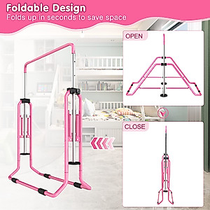 Slsy Gymnastics Bars Kids Kip Training Bars for Home, Folding Horizontal Bars with Adjustable Height, Practice Bar Gymnastic for Kids, Child, Girls, Boys (Pink Pro)