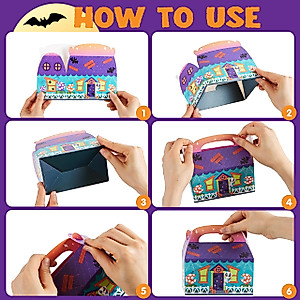 JOYIN 32 Pcs Halloween Trick or Treat Candy Boxes (5.6"x5.66"x3.5"), 3D Halloween House Cardboard Treat Boxes, Cupcake Cookie Goodie Boxs for Halloween Party Favor Supplies