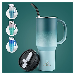 Gpeng 40 oz Tumbler with Handle, Water Bottles with Straw Lid and Anti-Slip Sleeve, Insulated Stainless Steel Travel Mug Cup Holder Friendly, Keep Drinks Cold or Hot for Hours