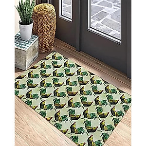 Indoor Outdoor Mats, Retro Farm Rooster Tile Pattern Door Mat, Non-Slip Absorbent Resist Dirt Entrance Mat Washable Welcome Mats for Entryway, Low-Profile Floor Mats