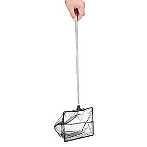 Lpraer Aquarium Fish Net 5" x 6" Fish Net with Extendable 7.4"-16.3" Telescopic Stainless Steel Long Handle Fine Mesh Fish Net for Fish Tank