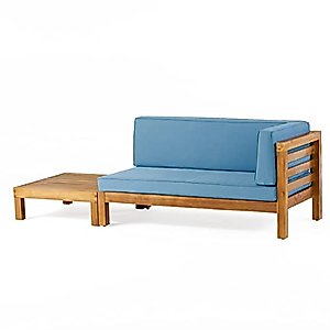 Christopher Knight Home 316582 Oana Patio Conversation Sets, Teak + Blue