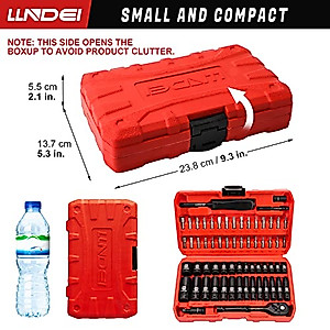 LLNDEI 1/4" Drive Socket Wrench Set, 1/4-Inch Impact Socket Set Metric(4-15mm) Deep and Shallow 6 Point, CR-V, 63PCS with 72T Ratchet Wrench Handle for Household&Automotive Repairing