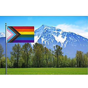 Progress Pride Rainbow Flag,3 x 5 Foot Progressive Pride Flag 100 D Polyester Outdoor Flag,Bright and Vivid Colors Bisexual Trans LGTBQ Community Gay Pride Banner,UV Fade with Brass Grommets