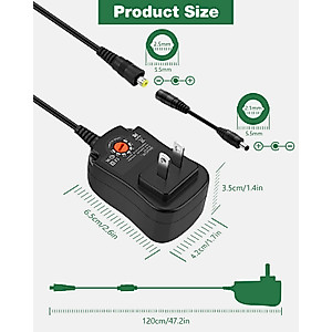 JOVNO 12W Universal AC DC Adapter Adjustable Multi-Voltage Regulated Switching Power Supply for 3V 4.5V 5V 6V 7.5V 9V 12V LED strips CCTV Motors Routers with 14 Tips 1 Reverse Polarity Converter Cable