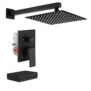 KES Tub and Shower Faucet Set Shower System with 10-Inch Rain Shower Head and Waterfall Tub Faucet Wall Mount Shower Valve and Trim Kit Included Matte Black, XB6240-BK