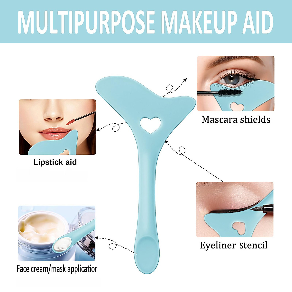 SUMEITANG Eyeliner Stencils 2Pcs Reusable Silicone Eyeliner Aid Mascara Shield Multifunctional Makeup Stencil for Beginners Eyeliner Eyelash Eyeshadow Lipstick Applicator Guide Tool Easy to Use-Blue