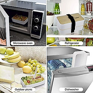 Bento Box Lunch Box with Upgraded Adjustable Strap, 2-Tier Japanese Bento Box Adult Stackable Leakproof BPA-Free 1200ml Lunch Containers with Cutlery Lunch Bag-White