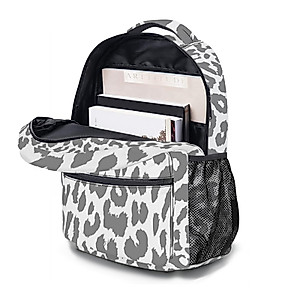Nerxy Snow Leopard Backpack for School - Cheetah Spots School Backpack White White Grey Animal Skin School Bag Laptop Book Bag Fits 14 Inch Laptop Rucksack Daypack
