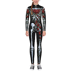 Rose Skeleton Bodysuit Day of the Dead Skull Bone Bodysuit Rose 7-8 Years