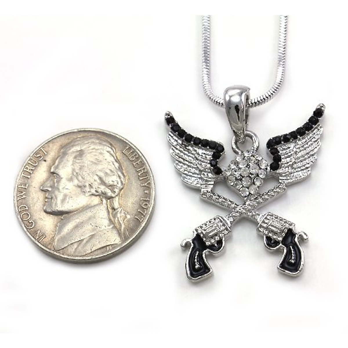 Soulbreezecollection Angel Wings Revolver Pistol Hand Gun Pendant Necklace Charm