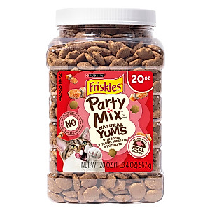 Purina Friskies Natural Cat Treats Party Mix Natural Yums With Real Salmon and Added Vitamins, Minerals and Nutrients - 20 oz. Canister