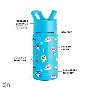 Simple Modern Baby Shark Kids Water Bottle with Straw Lid | Insulated Stainless Steel Reusable Tumbler for Toddlers, Boys | Summit Collection | 14oz, Baby Shark Friends