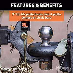 CURT 48625 SecureLatch Channel-Style Lunette Ring, 25,000 Pounds, 3-Inch ID