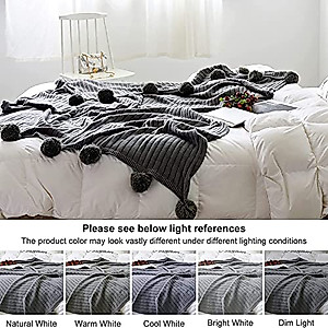 Fomoom Pom Pom Throw Blanket, Chunky Knit Pom Poms Throw Blanket, Decorative Knitted Cotton Blanket with Pompom Tassels for Gift (Dark Gray, 59"x79")