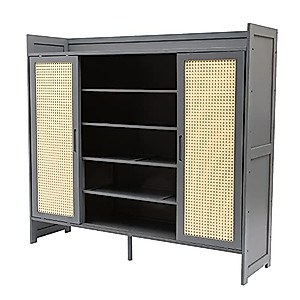 LGXSHOP Storage Shoe Cabinet, 6 Tiers Bamboo Freestanding Shoe Rack, Shoe Cabinet with Plastic Door, Entrance Cabinet for Family Living Room and Bedroom (Grey)