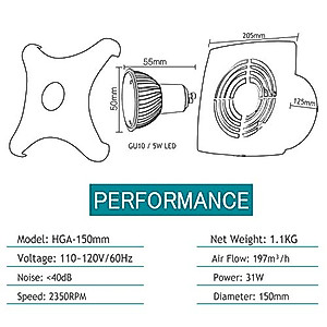 HG Power Bathroom Exhaust Fan, 6 Inch Extractor Fan with LED Light Garage Ventilation Fan for Kitchen Bedroom Office Ceiling & Wall Mount