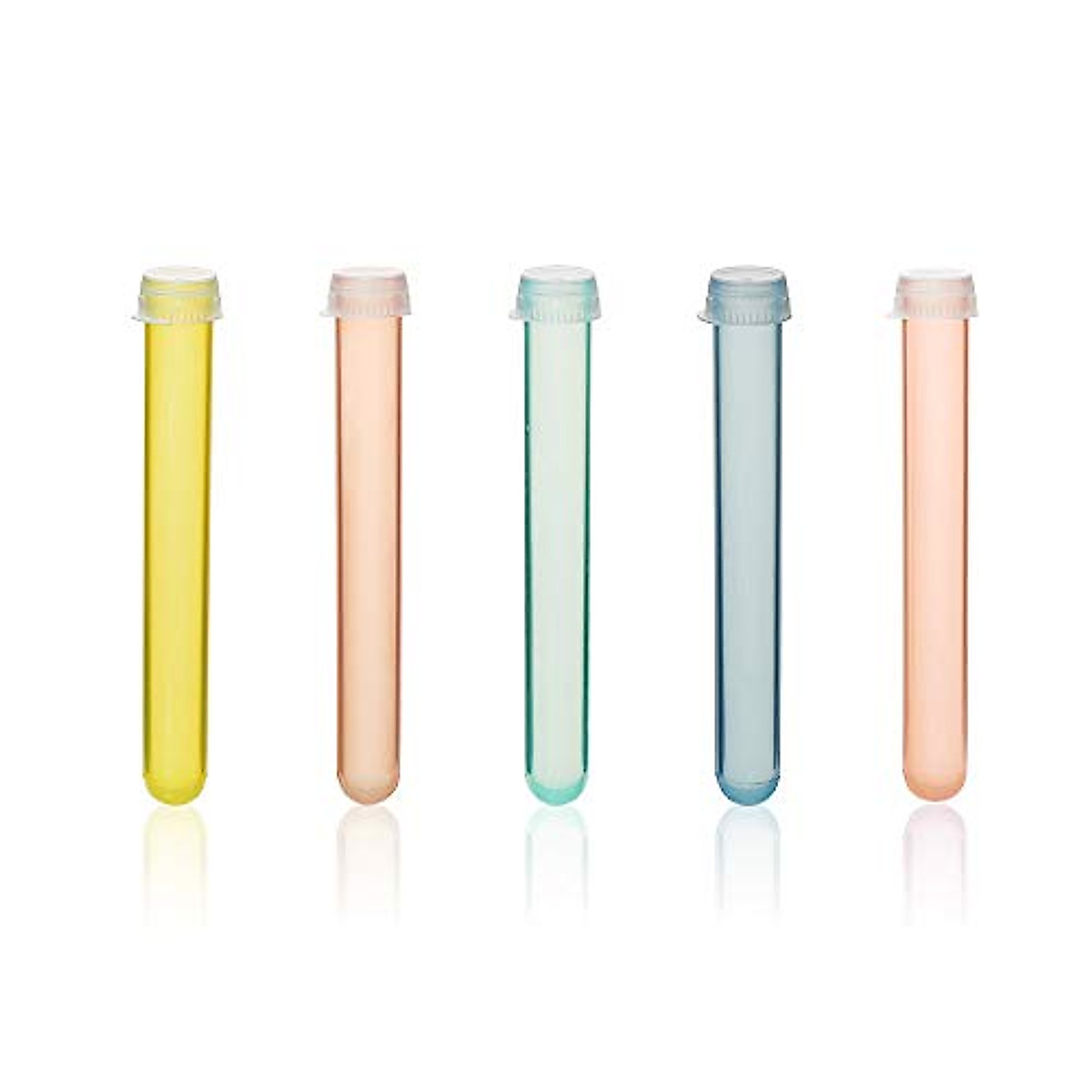 Labvida Assorted Color Plastic Test Tubes Shots with Flex Caps, 50pcs Dia.16x125mm | vol. 25ml PP Material, LVI002