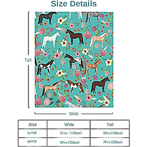 Horse Blanket Various Horse 3D Printing Throw Blanket Super Soft Flower Fleece Blanket Animal Horse Sherpa Blanket Horse Gifts for Girls and Women Sofa Couch Bed and Office (Green, 59 X 79 in)