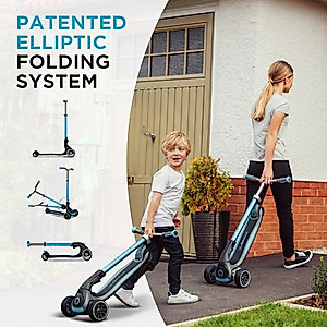 Globber Ultimum Scooter | 3-Wheel Kick Scooter for Adults & Kids 5+ | Foldable Kick Scooter with Safe, Non-Slip Deck & Premium Brakes (Sky Blue)