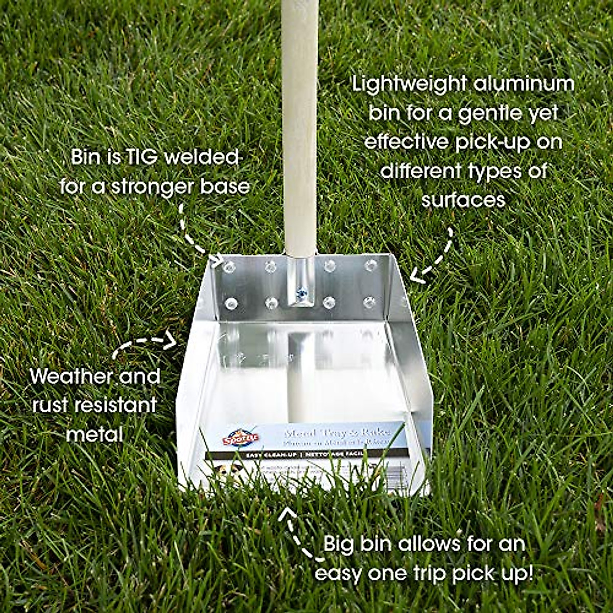 Spotty Wood Handle Pooper Scooper Durable Solid Metal Poop Tray with Rake 36.75" Long Handled Scoop | Great for Large or Small Dogs | No Assembly Required | Better for The Environment Than Plastic