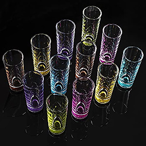 Vivimee 12 Pack Colored Shot Glass Set, 2 oz Heavy Base Tall Glass Set, Clear Shot Glasses Bulk, Tequila Cups Small Glass, Shot Glasses for Whiskey, Tequila, Vodka, Spirits & Liquors