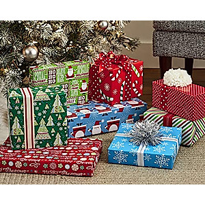 Hallmark Reversible Quad Pack Wrapping Paper (Santa & Trees, 4 Gift Wrap Rolls)