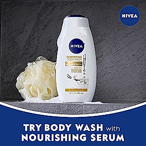 NIVEA Vanilla and Sweet Cream Pampering Body Wash with Nourishing Serum, 20 Fl Oz Bottle