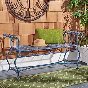 SAFAVIEH Outdoor Collection Brielle Victorian Antique Blue Bench