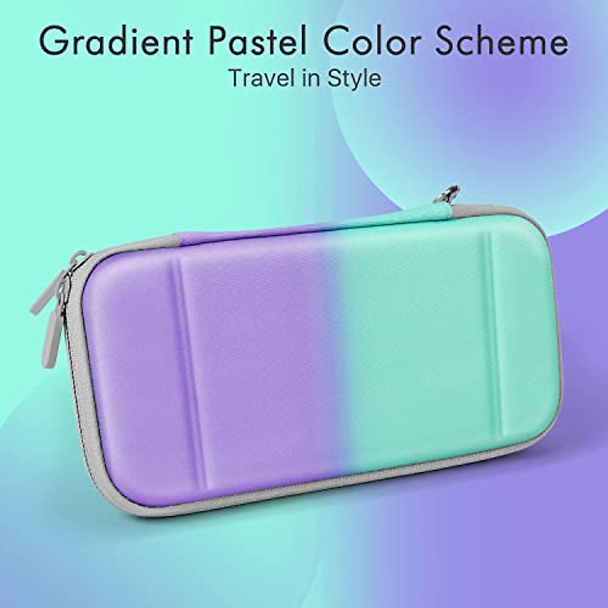 TNP Carrying Case for Nintendo Switch, Green Purple - Kawaii Cute Portable Travel Case, Protective Storage Carry Bag for Girls, 10 Game Cartridge Holder