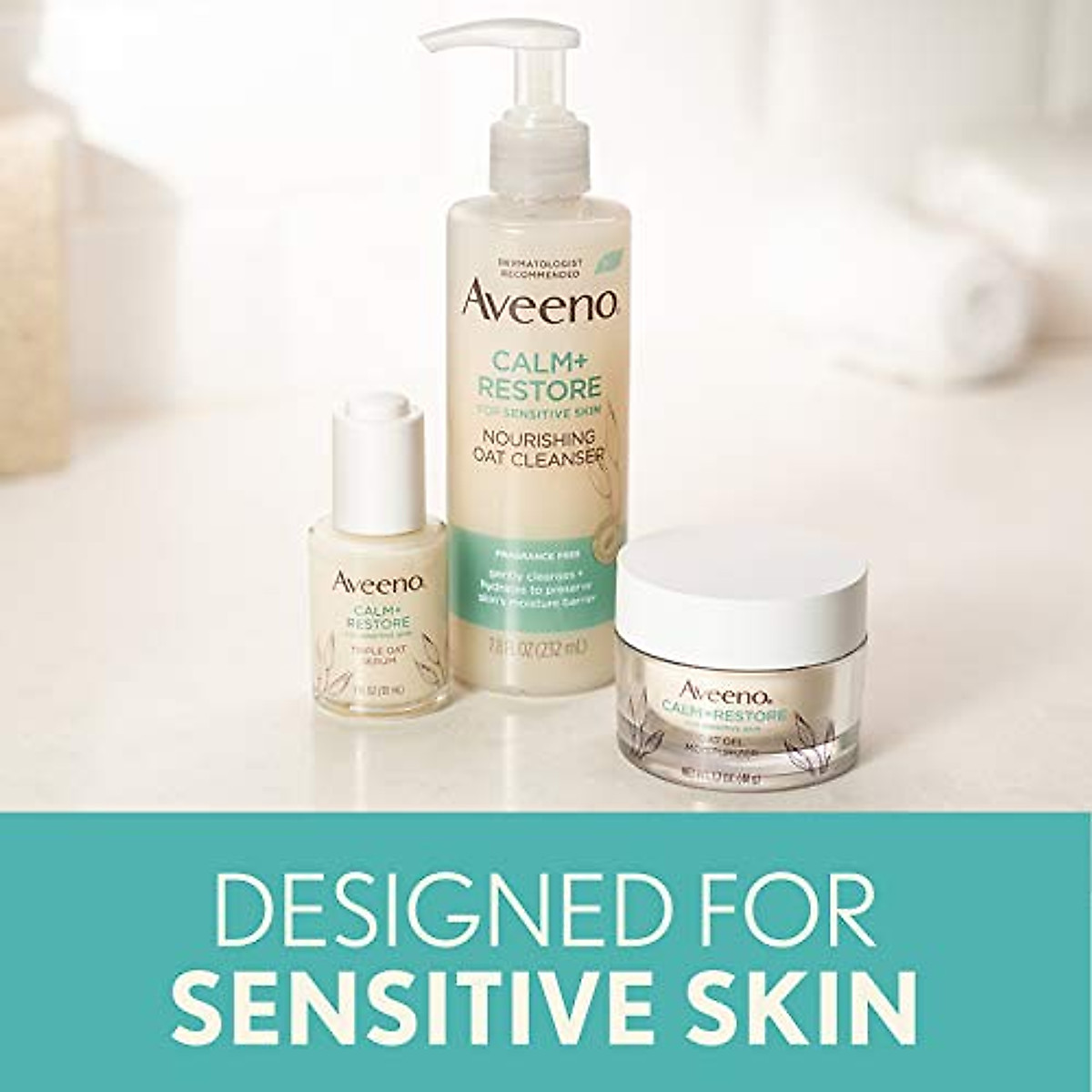 Aveeno Calm + Restore Triple Oat Hydrating Face Serum for Sensitive Skin, Gentle and Lightweight Facial Serum to Smooth and Fortify Skin, Hypoallergenic, Fragrance- and Paraben-Free, 1 fl. Oz