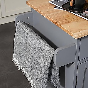 APDYNE Two Door Two Roll Out Kitchen Cart and Storage Cabinet, Rubber Wood Gray Paint Dining Car 99.5 * 40 * 85.5cm, Towel Rack, Adjustable Rack, and Lockable Wheels