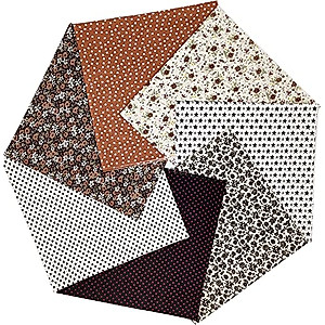 CJINZHI Fat Quarters Fabric Bundles, 14pcs 19.69x19.69inches(50x50cm) Cotton Fabric Quilting Squares lot Precut Patchwork Quarter Sheets for Sewing Patterns Bundle, Black Brown Floral
