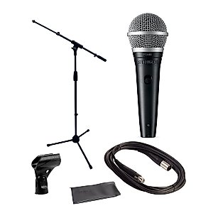 Shure PGA48 Microphone Bundle with MIC Boom Stand and XLR Cable
