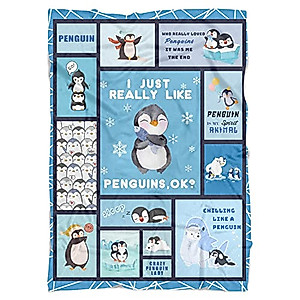 Cute Penguin Throw Blanket Warm Super Soft Micro Flannel Blanket for Bed Sofa Plane/Living Room Decor 60x80 Inch