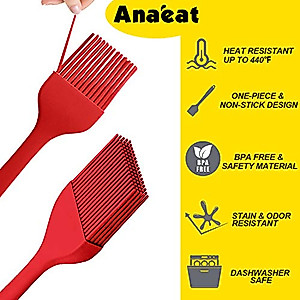 Anaeat High Heat Resistant Silicone Basting Pastry Brush Set of 2- Hygienic One Piece Design Spread Oil Butter for BBQ Grill Barbecue Baking Kitchen Cooking - BPA Free & Dishwasher Safe (10"+8")