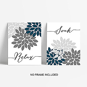 Relax Soak Unwind Breathe Bathroom Wall Decor, Bathroom Wall Art, Bathroom Pictures Wall Decor, Bathroom Decor Wall Art, Teal Blue Bathroom Decor, Bathroom Decor (Set of 4, 8X10in, Unframed)