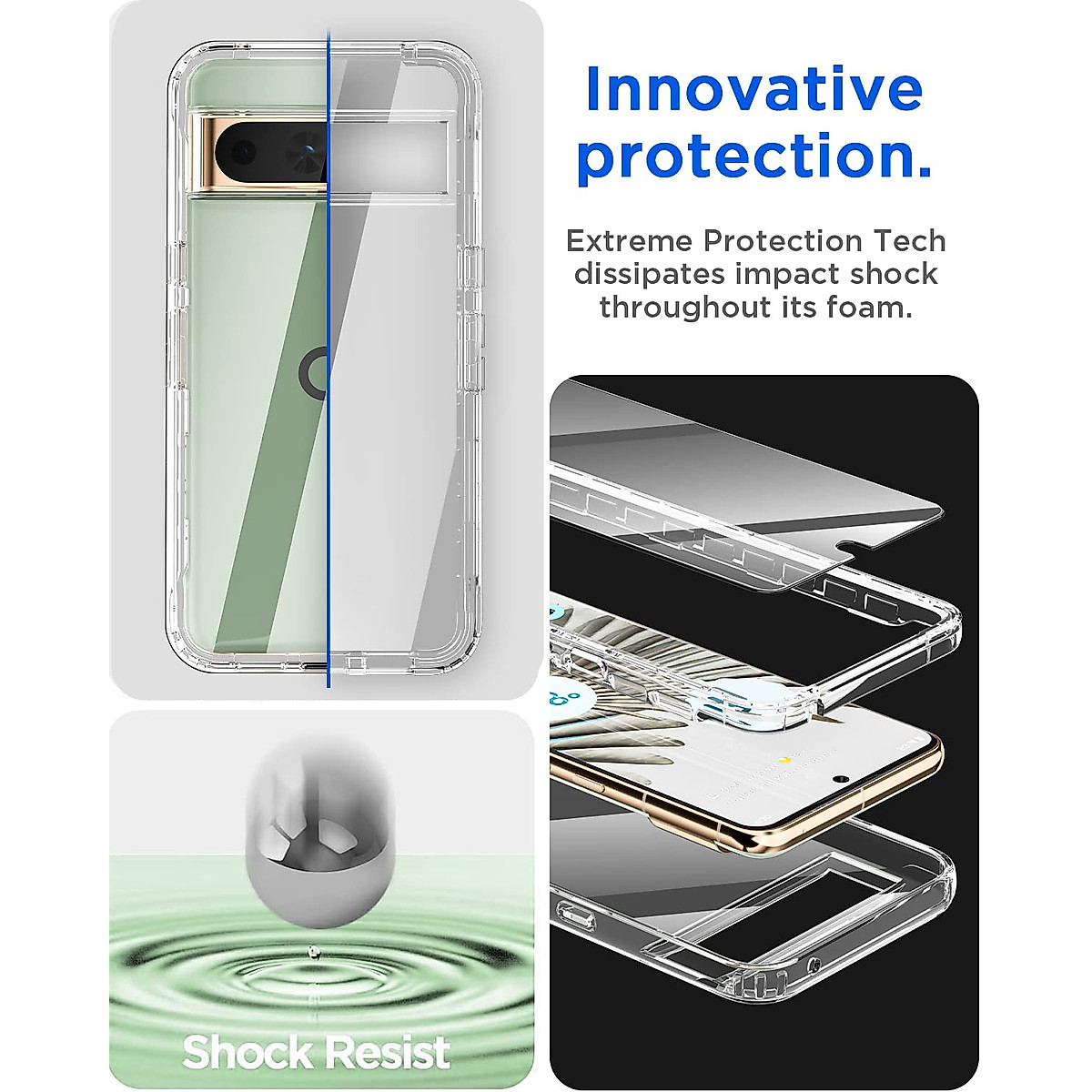 AICase Google Pixel 8 Pro Case Clear Full Body Rugged with [Tempered Glass Screen Protector] Bumper Slim Soft Silicone Heavy Duty Protection Shockproof Cover for Google Pixel 8 Pro 2023_4