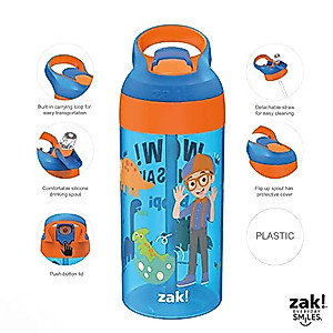Zak Designs Blippi Kids Water Bottle with Spout Cover and Built-in Carrying Loop, Made of Durable Plastic, Leak-Proof Water Bottle Design for Travel (17.5 oz, Pack of 2)