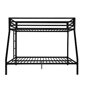 ikalido Metal Bunk Bed, Twin Over Full Size Beds with Sturdy Guard Rail & Removable Ladder, Space-Saving/Noise-Free/Matte Black