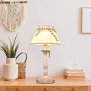 KARMIQI Table Lamp for Living Room, Boho Bedside Table Lamp with Fabric Shade, Mid Century Side Lamp Farmhouse Contemporary Lamp for Bedroom