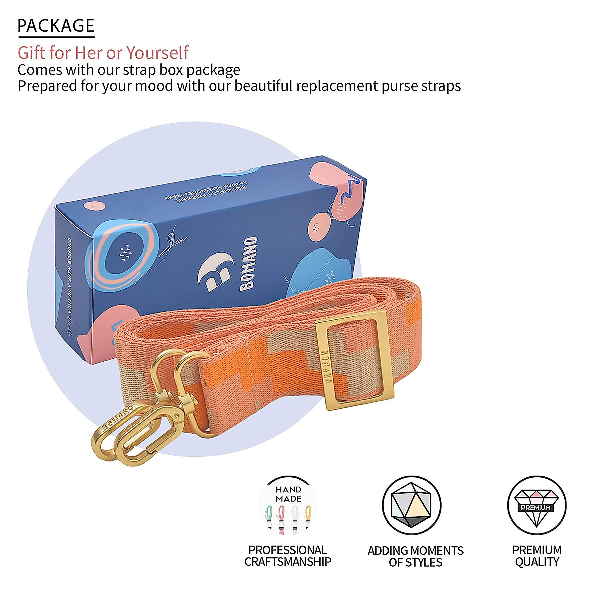 BOMANO Orange Purse Strap Crossbody Replacement for Handbag Adorned Fashion Guitar Shoulder Bag Straps for Women Matte Gold 57inch Long Extender (Flora Orange)