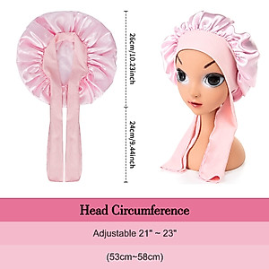 Arqumi Pack of 2 Satin Sleeping Bonnet for Kids, Soft Satin Sleep Bonnet with Elastic Strap, Adjustable Sleep Cap Hair Bonnet for Children, Pink+Purple