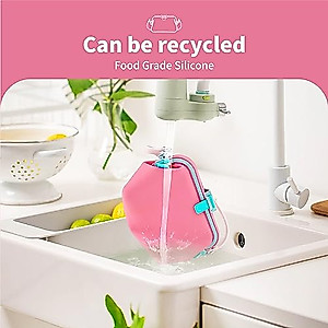 Reusable Silicone Storage Container Bag, Food Grade Silicone BPA Free Microwavable Refrigerated Non Odors, Lunch Box, Carry-on Bag,Makeup Bag (2037C Pink Red)