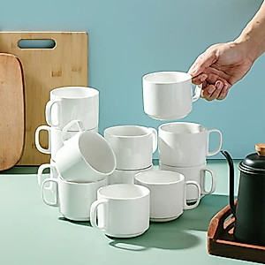 BTaT- Stackable Coffee Mugs, White, 12 Pack, 12 Oz (350 ml), Porcelain Coffee Mugs, Stackable Mugs, Stacking Mugs, Coffee Cup Stacking Set, Stacking Coffee Mugs, White Coffee Mugs