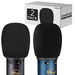 Geekria for Creators Foam Windscreen Compatible with Blue Bluebird SL, Blackout Spark SL Microphone Antipop Foam Cover, Mic Wind Cover, Sponge Foam Filter (Black / 2 Pack)