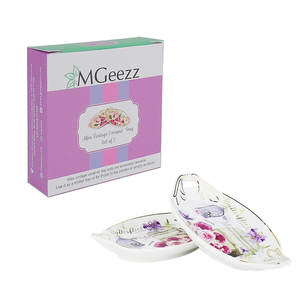 MGeezz Mini Ceramic Serving Tray with Handles for Chocolate,Dry Fruit & Cookies Tray Decorative Tray for Tea Bag/Modern Design Ceramic Dessert Serving Plat for Tableware or Restaurant Desk (Floral)